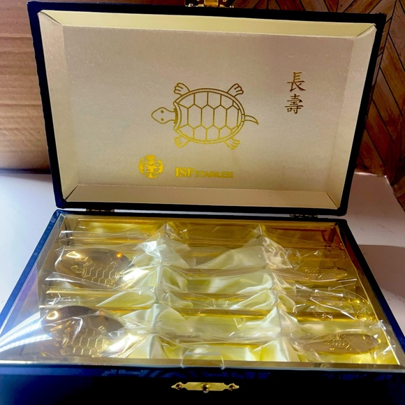 Dining | Isf Stainless Korean Pure Gold Plated Spoons And Chopsticks ...